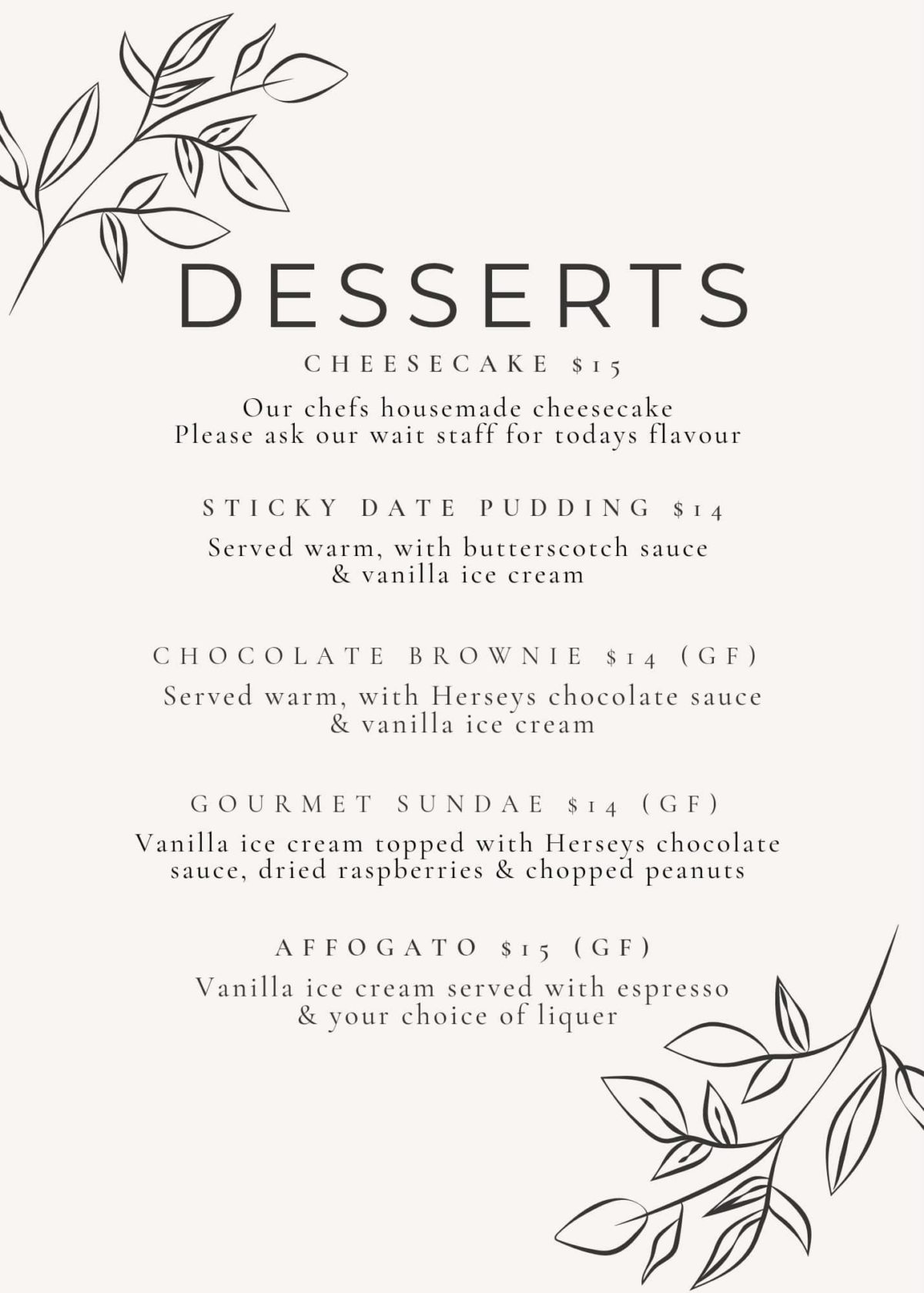 Dessert Menu – Stables on Alpha